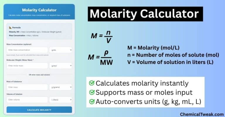 Molarity Calculator: Calculate Molar Concentration, Mass, And Volume